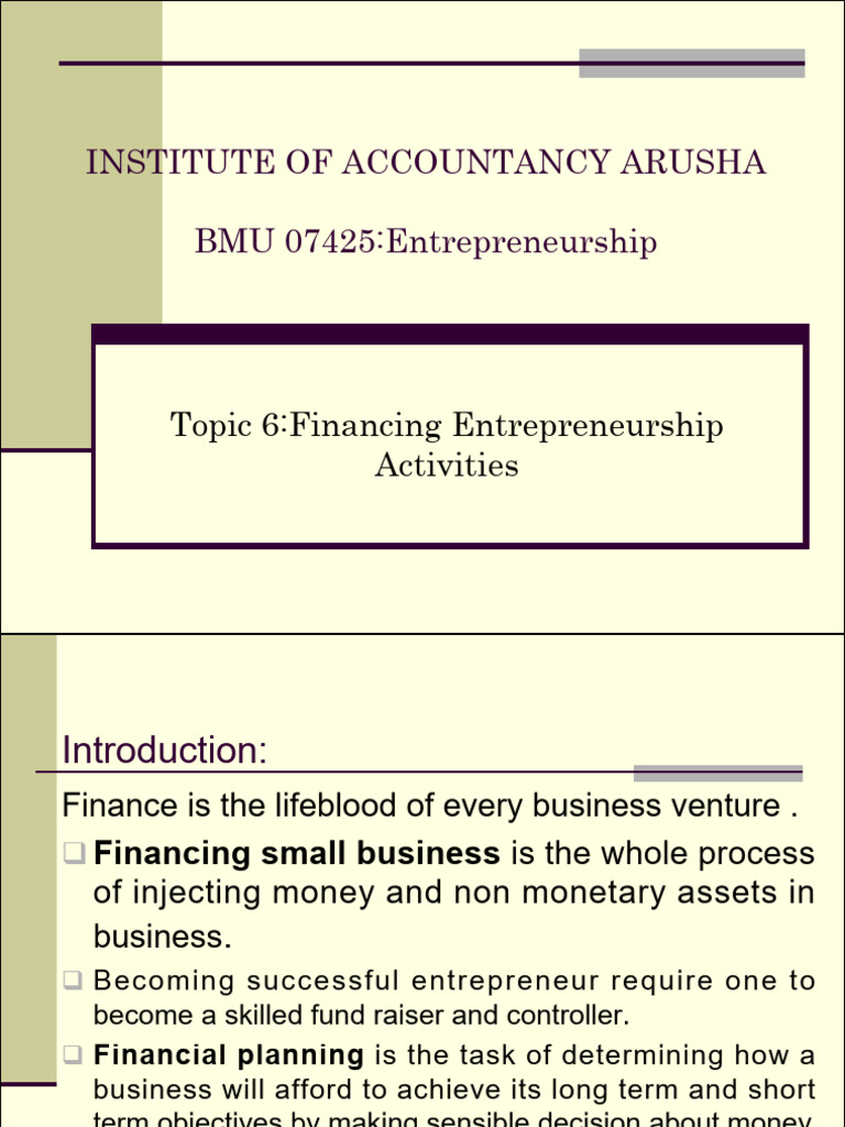 Topic 6 Financing Entrepreneurship Activities 2025 | PDF | Feasibility ...