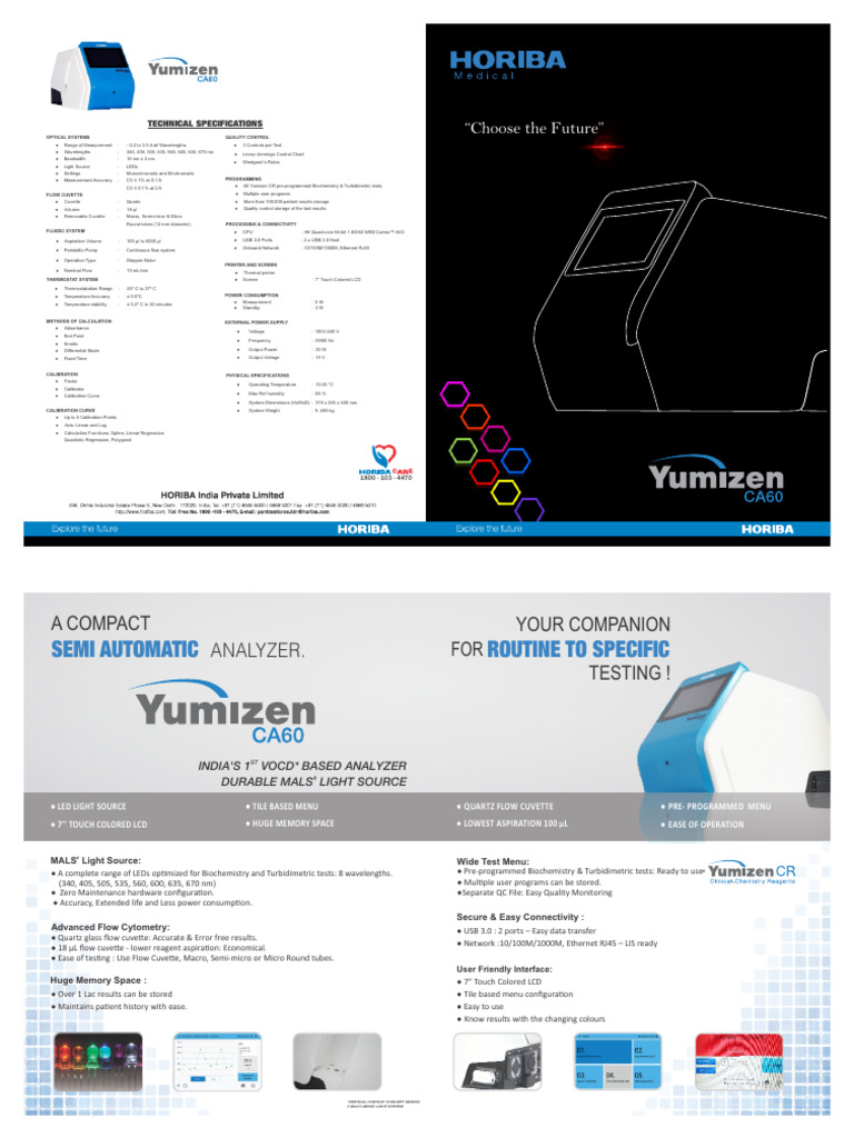 Horiba Yumizen CA60 Biochemistry Analyzer | PDF | Calibration | Electronics