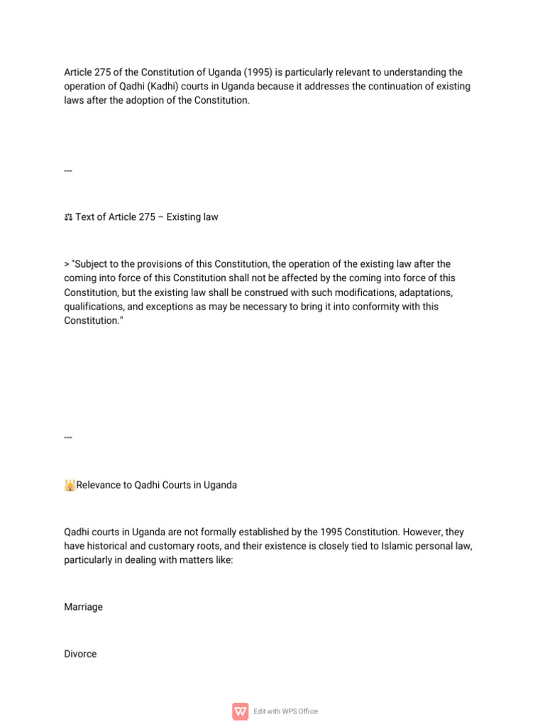 Article 275 of The Constitution of Uganda (1995) Is Particularly ...