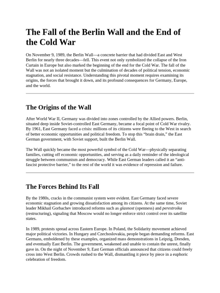 Berlin Wall's Fall: Cold War's End | PDF | Cold War | Berlin Wall