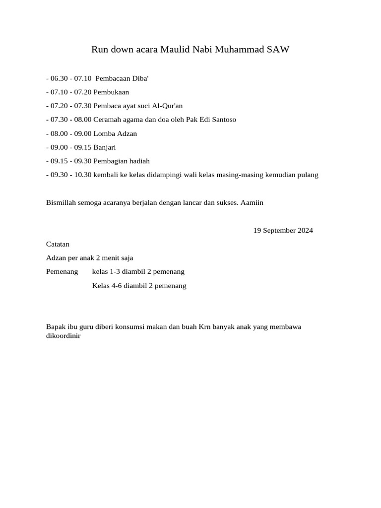 Run Down Acara Maulid Nabi Muhammad SAW | PDF