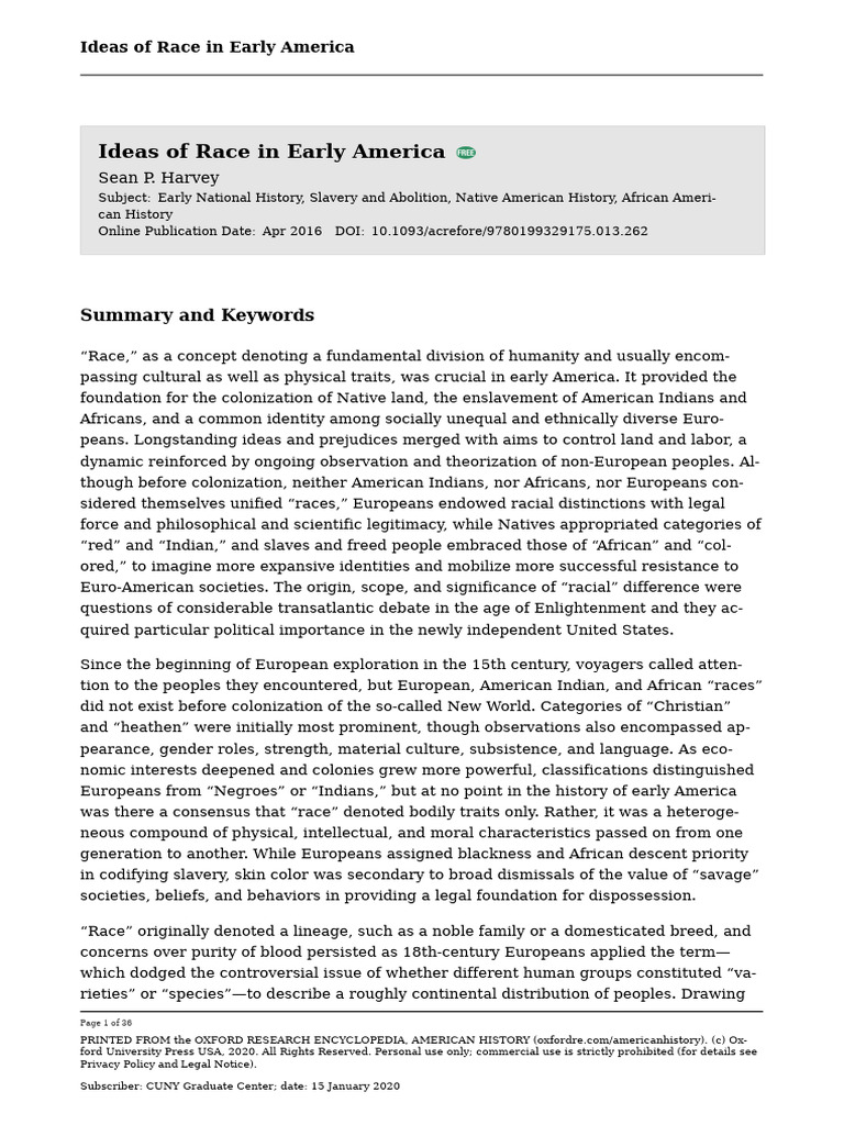 Race Concepts in Early American History | PDF | Race (Human ...