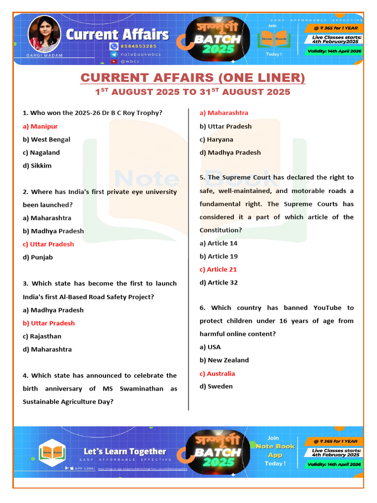 CA August 2025 One Liner Note Book-1 | PDF