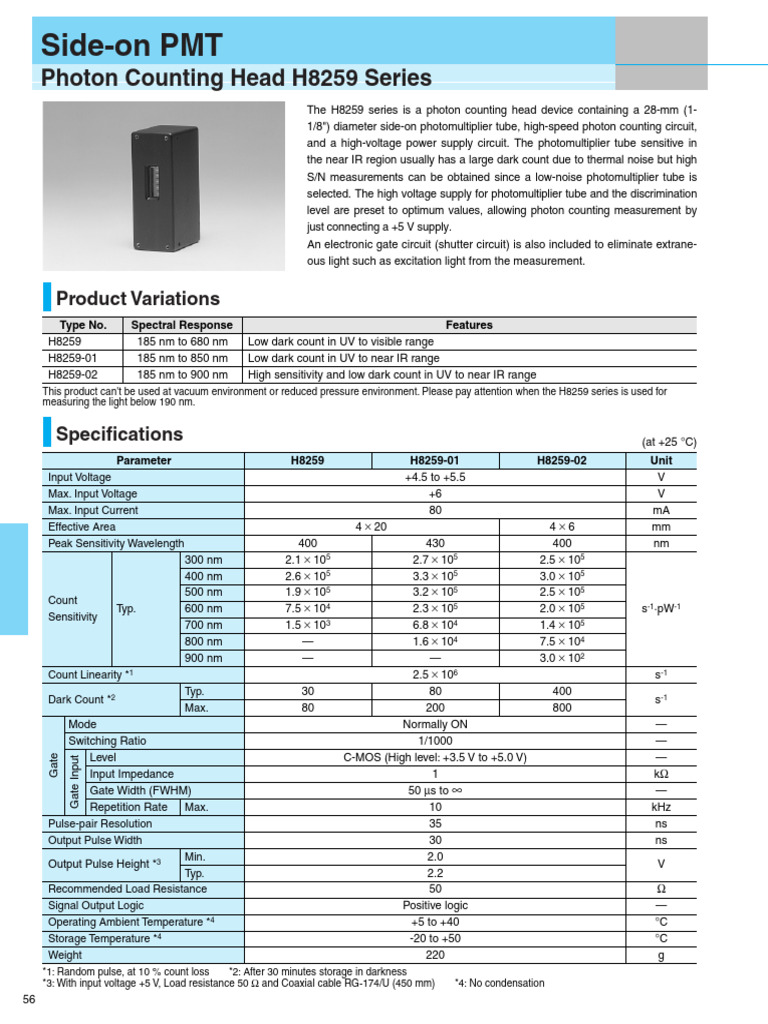 H8259 Photon Counting Module | PDF | Infrared | Vacuum Tube