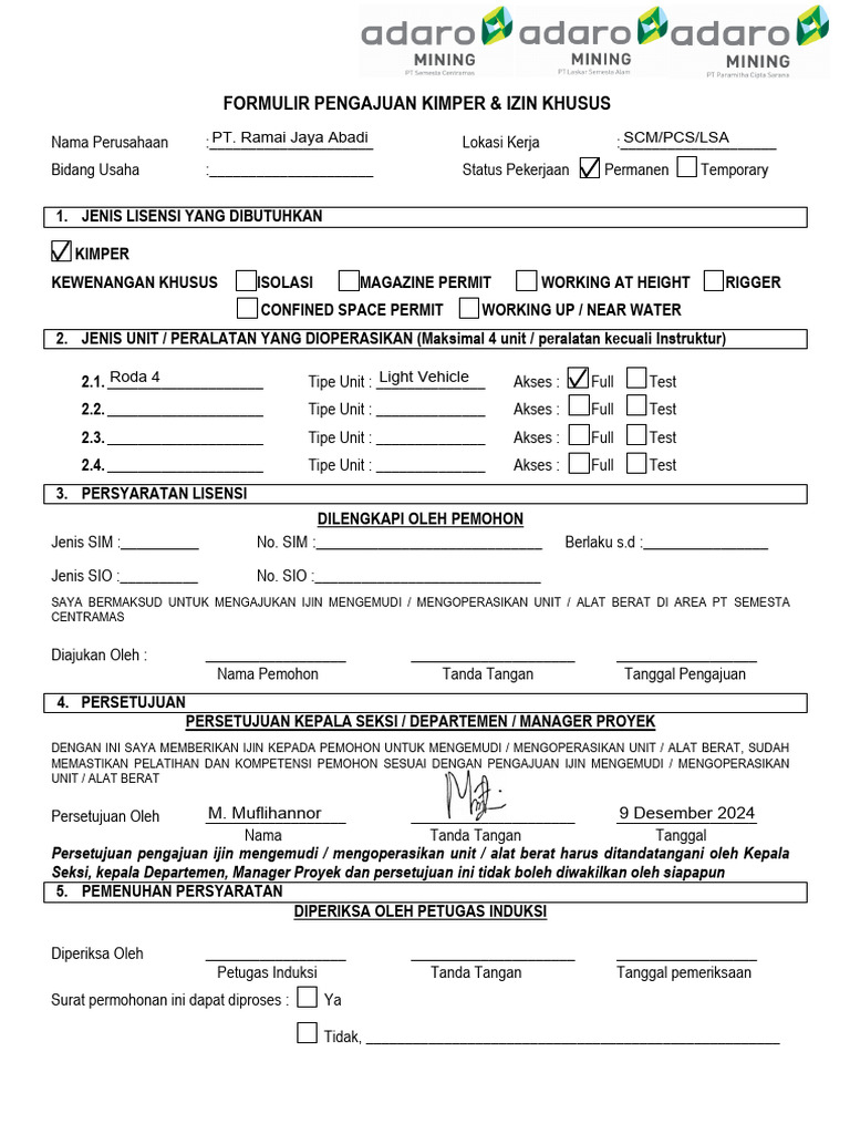 13. Form Pengajuan KIMPER Dan Izin Khusus | PDF