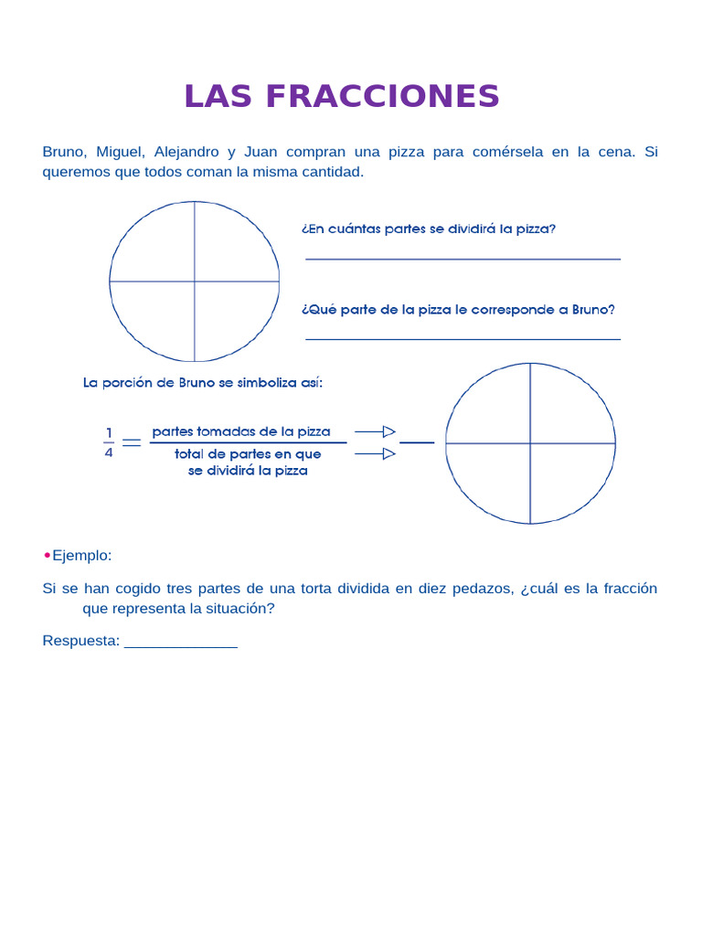 Lectura y Escritura de Fracciones para Cuarto Grado de Primaria | PDF