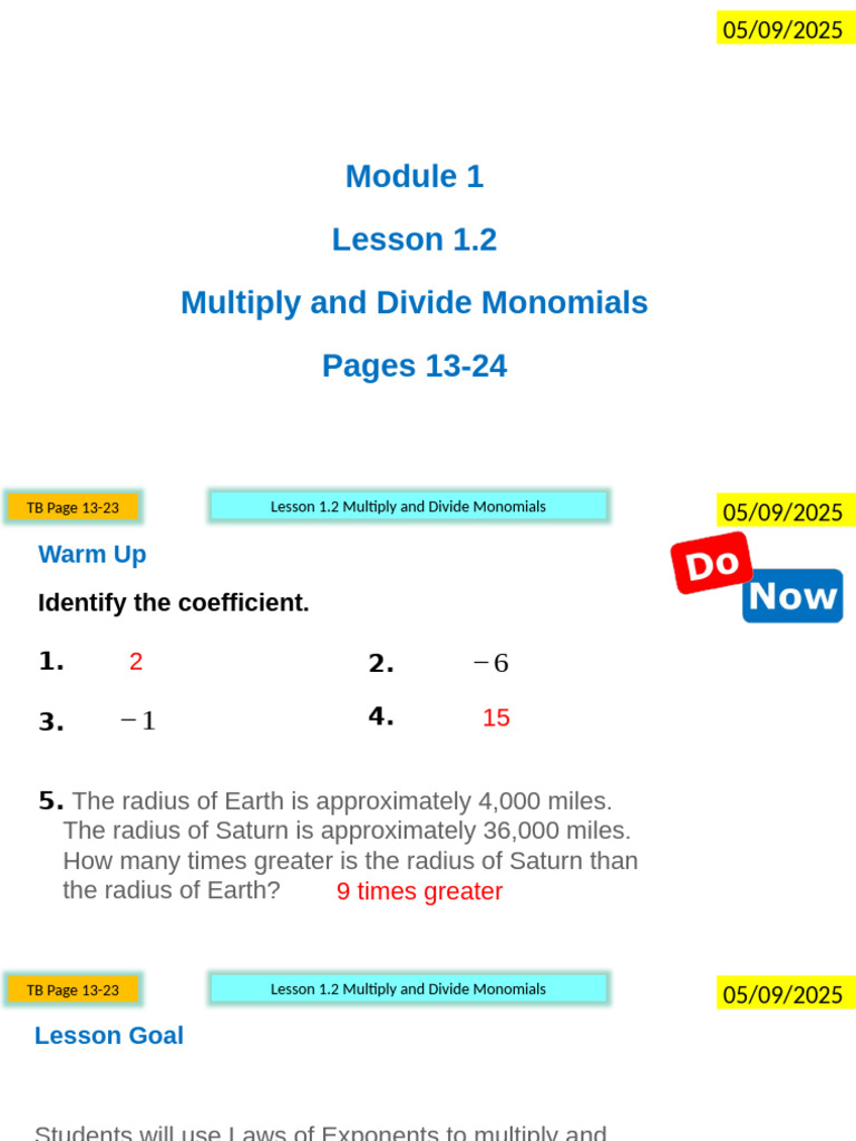 L1 2+Multiply+and+Divide+Monomials | PDF | Multiplication | Subtraction