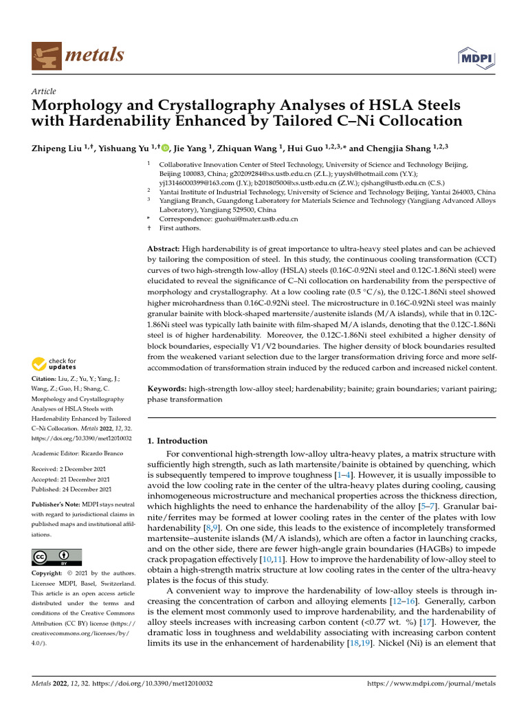 Morphology and Crystallography Analyses of HSLA Steels | PDF | Metals ...