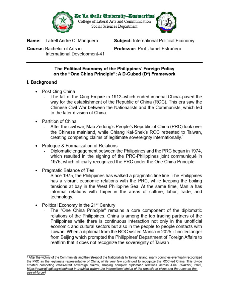 Philippines' Foreign Policy on One China | PDF | Taiwan | China