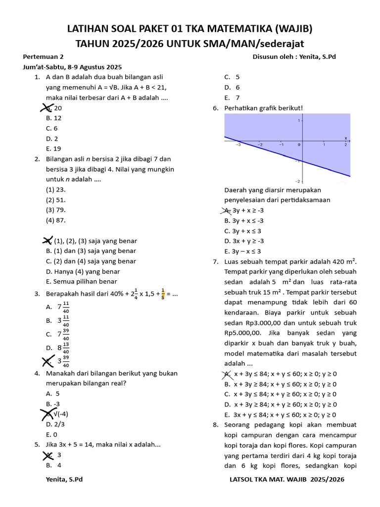 Latsol Tka Matematika Wajib Paket 01 | PDF