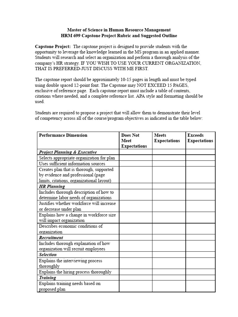 HRM Capstone Project Guidelines | PDF | Human Resource Management ...