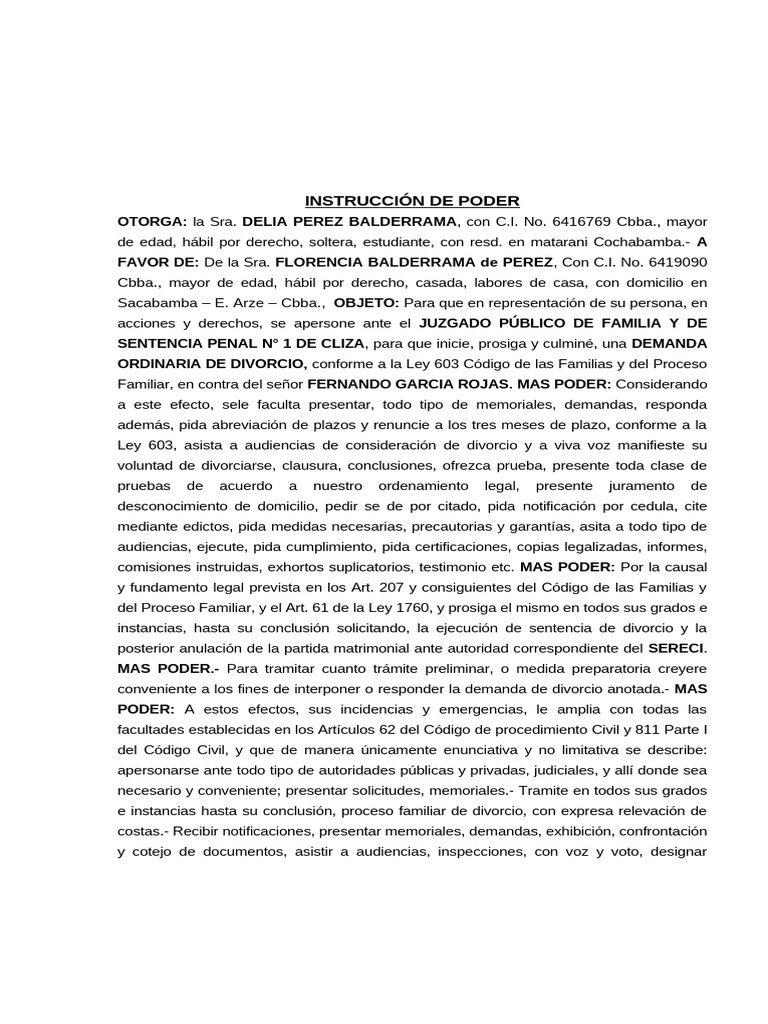 Instrucción de Poder Divorcio.(1) | PDF | Divorcio | Sentencia (ley)