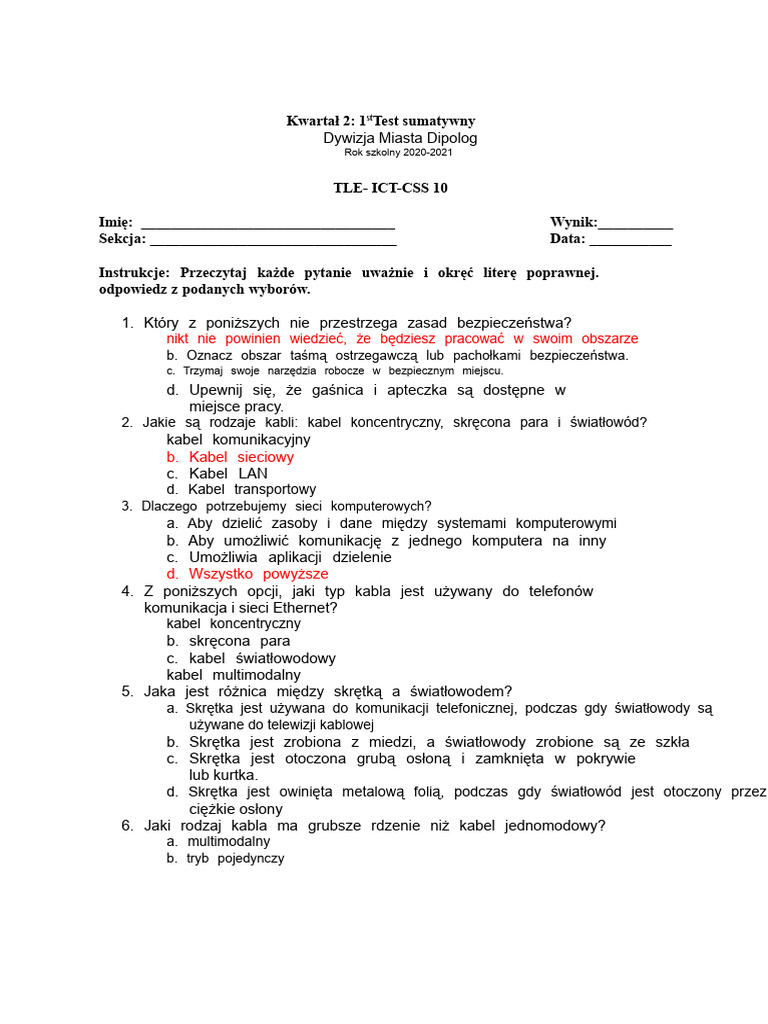 Test Sumatywny - Tle Ict CSS 10 | PDF