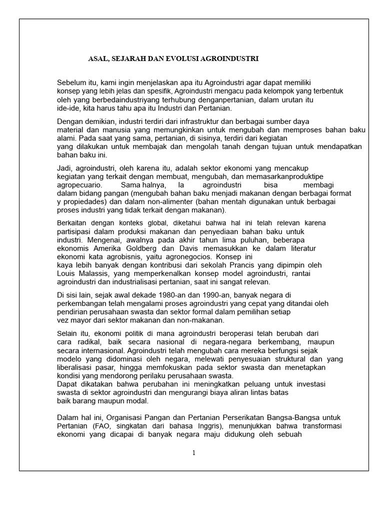 Asal Usul, Sejarah Dan Evolusi Agroindustri | PDF