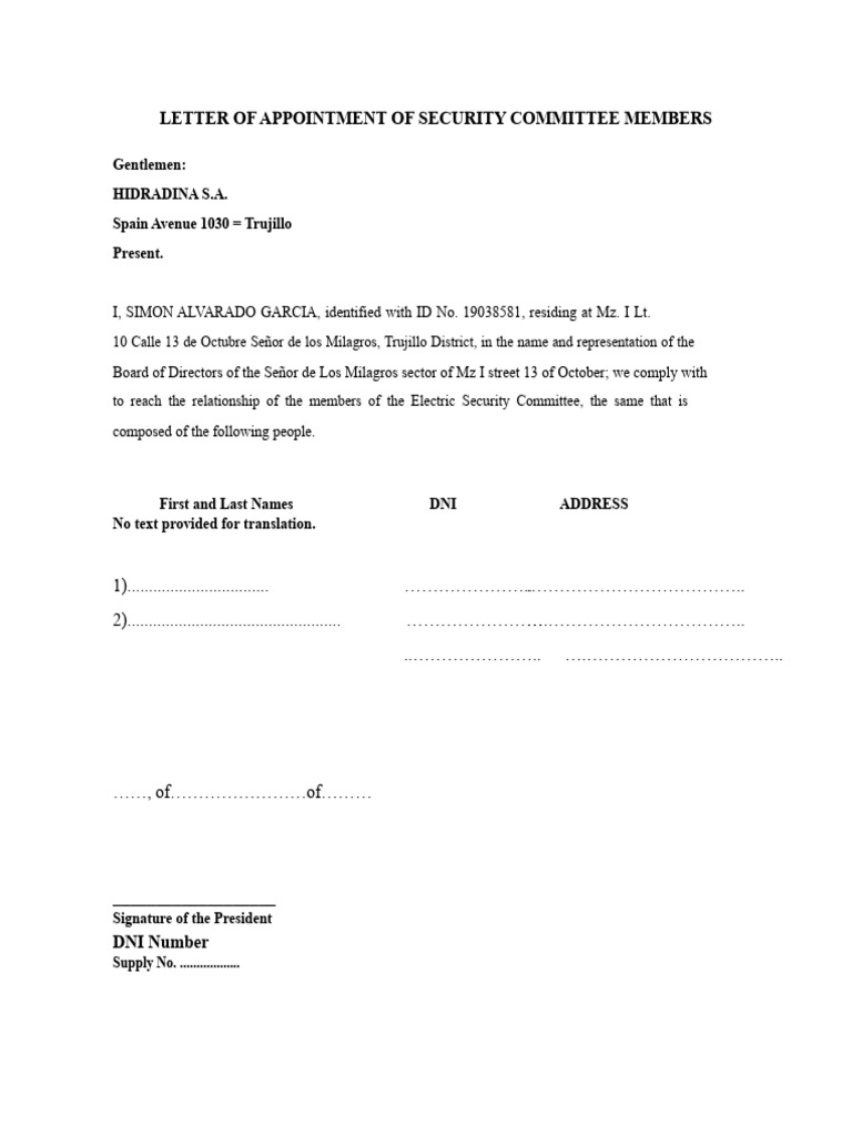 Appointment of Security Committee Members | PDF