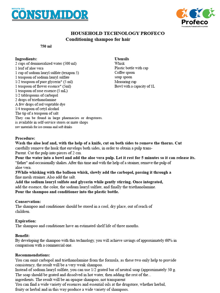 DIY Aloe Vera Shampoo Recipe Guide | PDF | Teaspoon | Shampoo