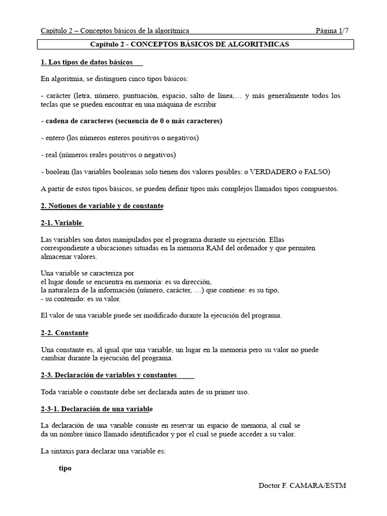 Capítulo 2 - Conceptos Básicos de la Algoritmia | PDF | Variable (informática) | Algoritmos