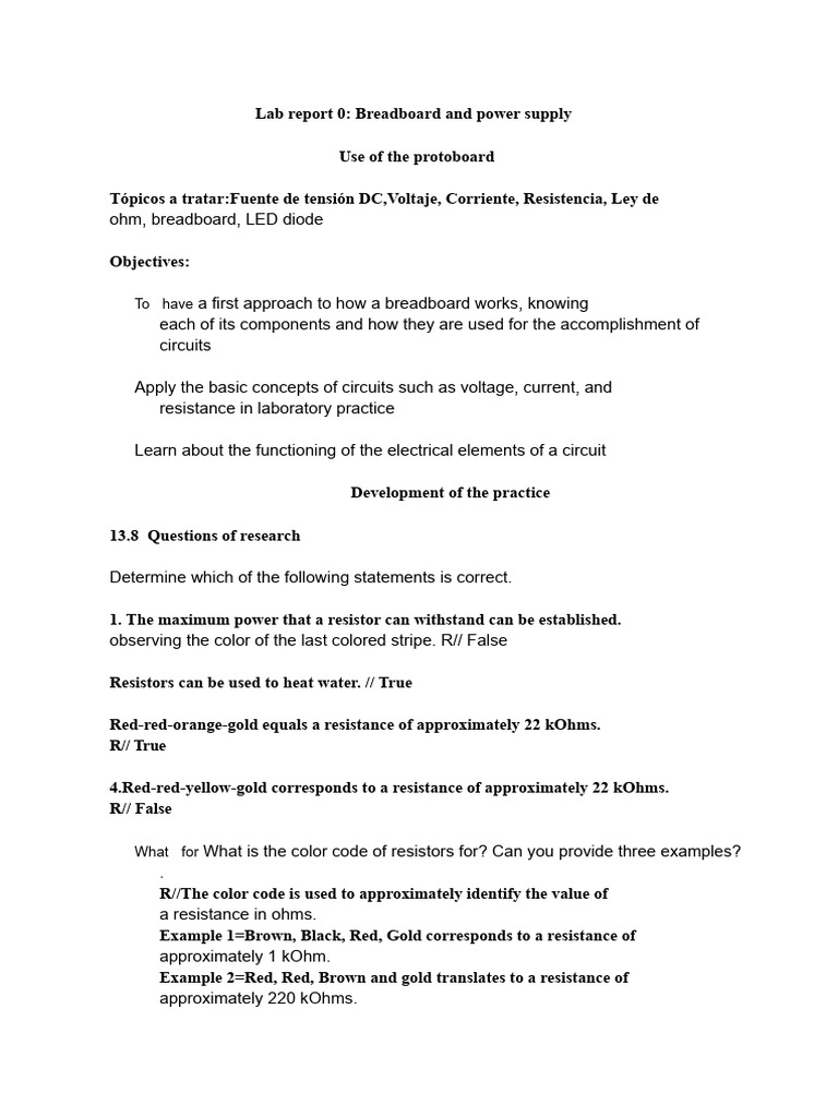 Laboratory Report 0 - Breadboard and Power Supply | PDF | Resistor | Electrical Network
