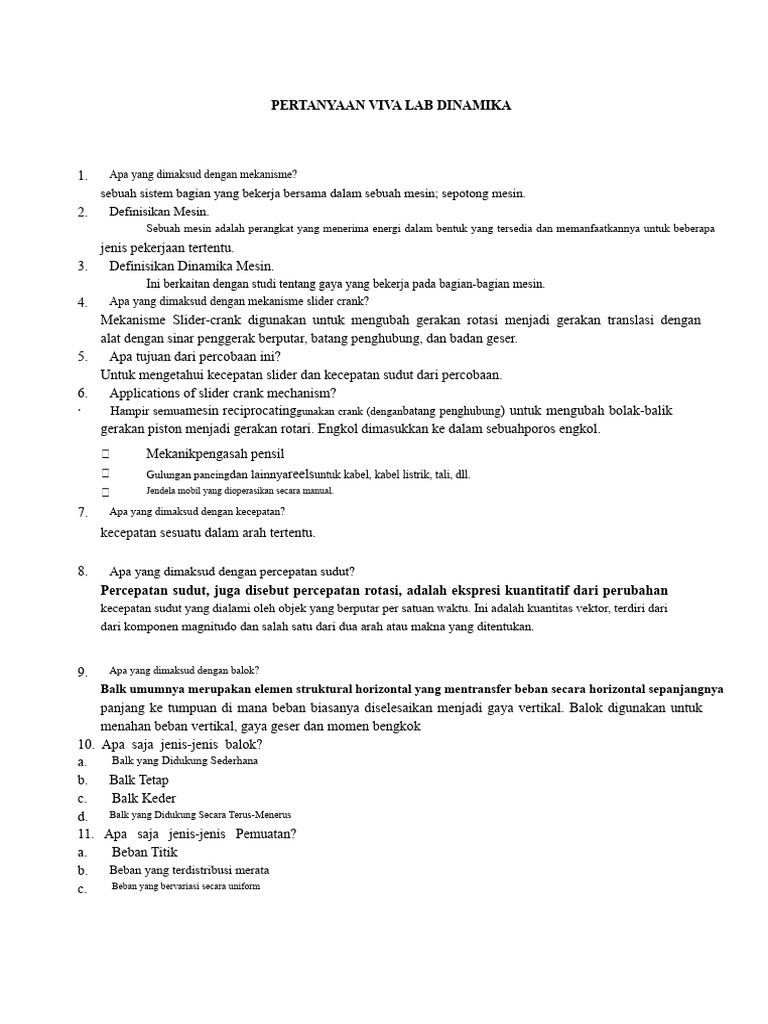 PERTANYAAN VIVA LAB DINAMIKA Lengkap | PDF