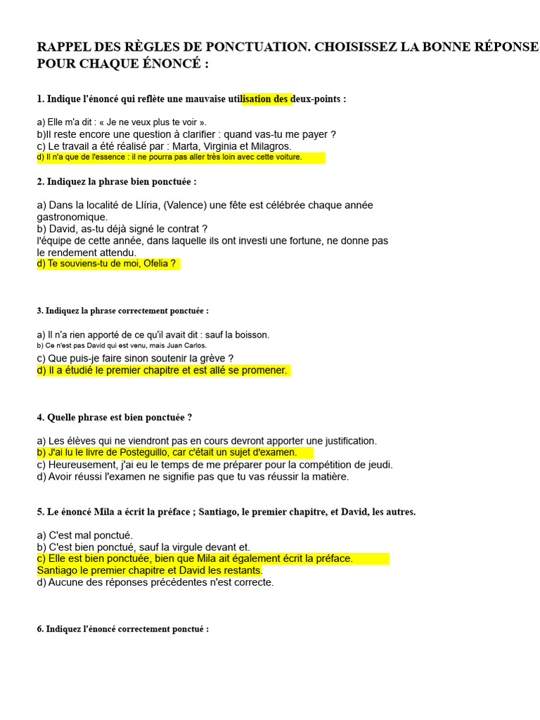 Règles de ponctuation : quiz interactif | PDF | Phrase