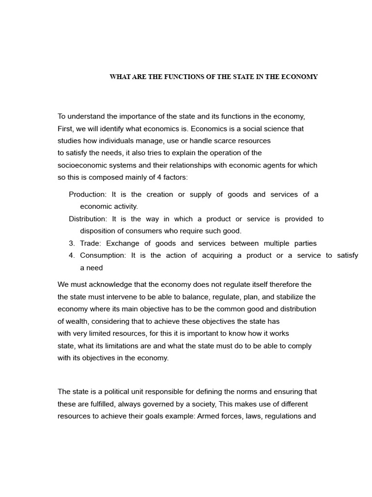 What Are The Functions of The State in The Economy Essay | PDF ...