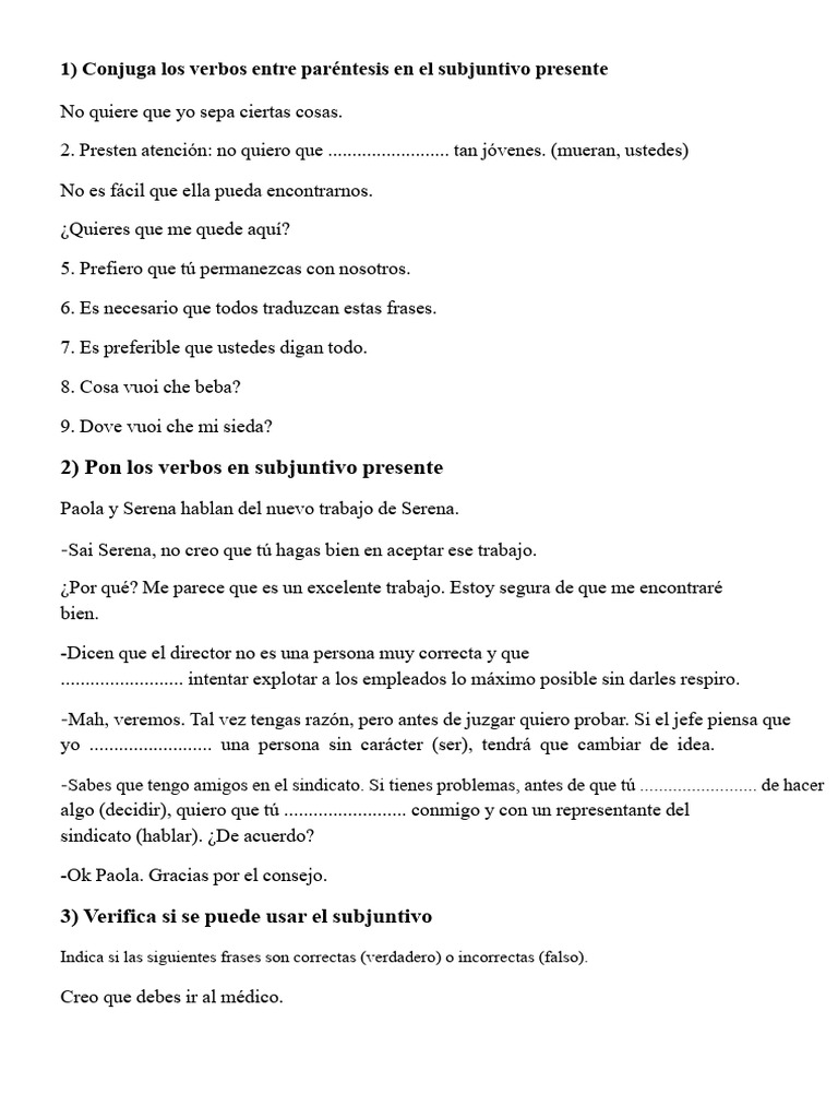 Ejercicios de Subjuntivo | PDF