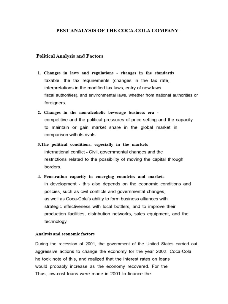 Coca-Cola PEST Analysis Overview | PDF | Market (Economics) | Taxes