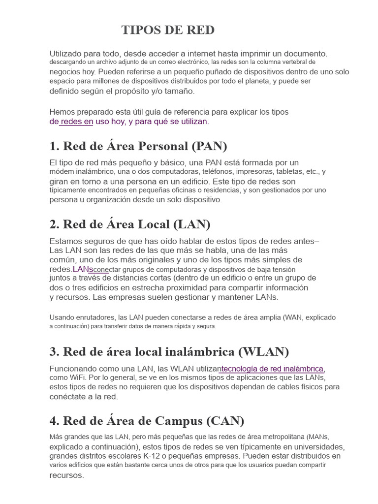 Guía de Tipos de Redes Informáticas | PDF | Red de computadoras | Red ...