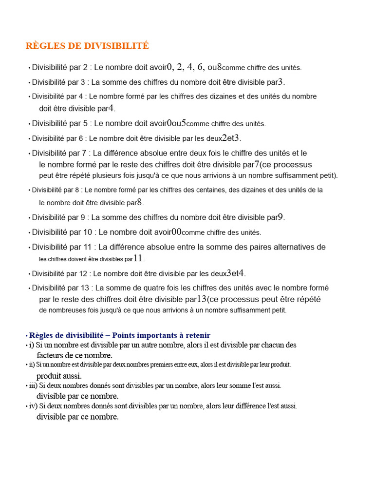 Règles de divisibilité des nombres | PDF