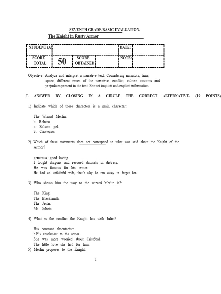 Book Evaluation. The Knight in Rusty Armor. | PDF