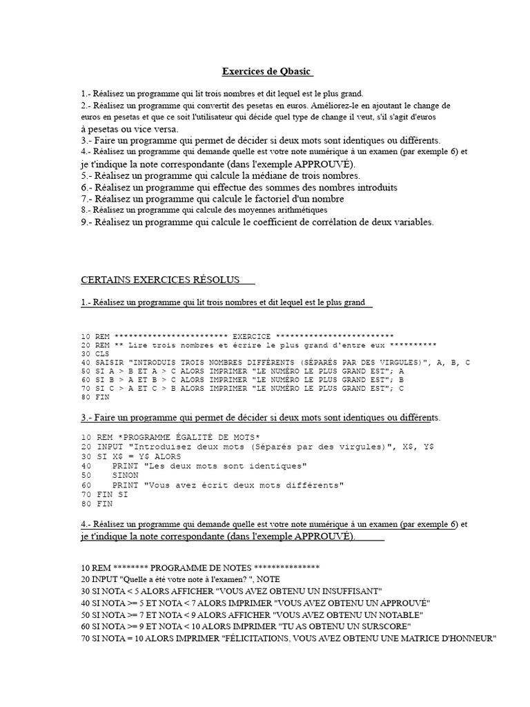 Exercices de Qbasic | PDF