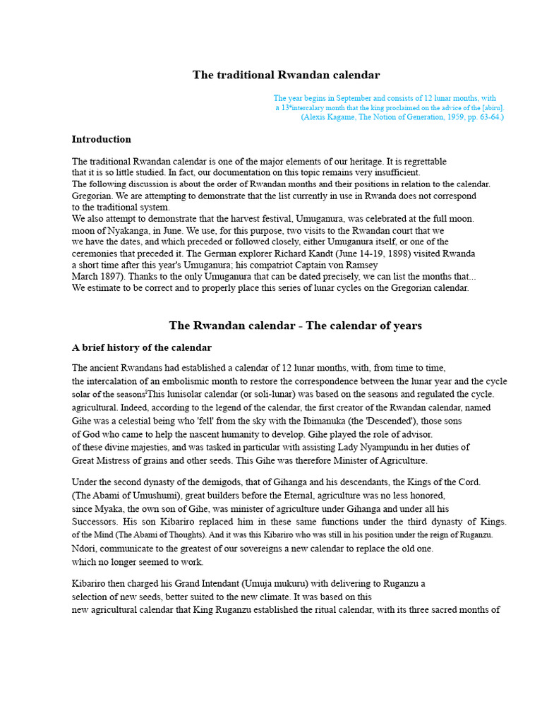 Understanding Nyakanga in Rwandan Calendar | PDF | Calendar | Moon