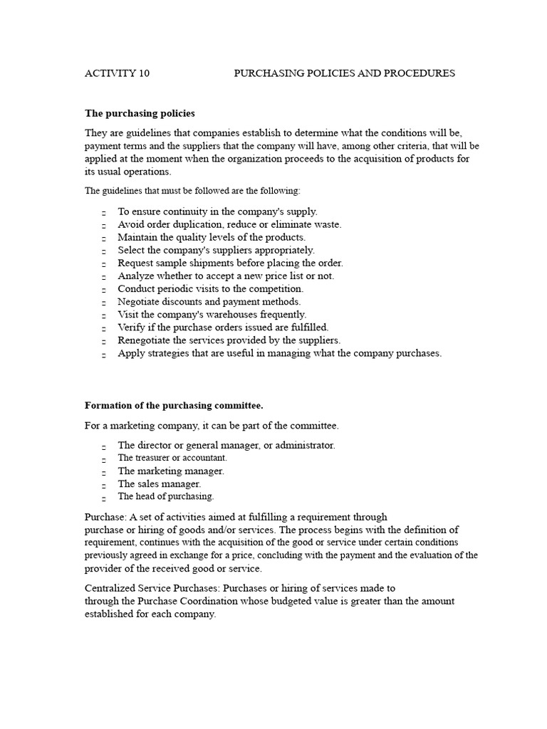 Purchasing Policies and Procedures Guide | PDF | Business | Economies