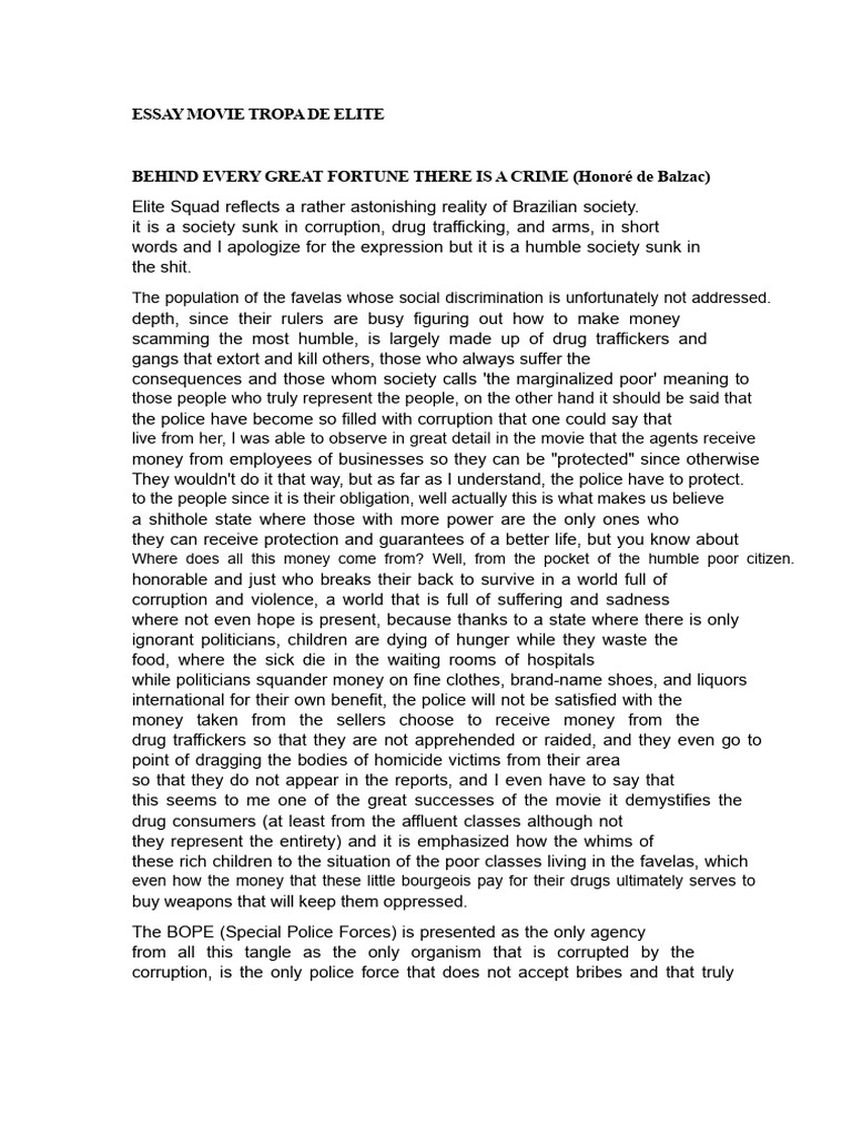 Essay On The Movie Elite Squad | PDF | Corruption | Illegal Drug Trade