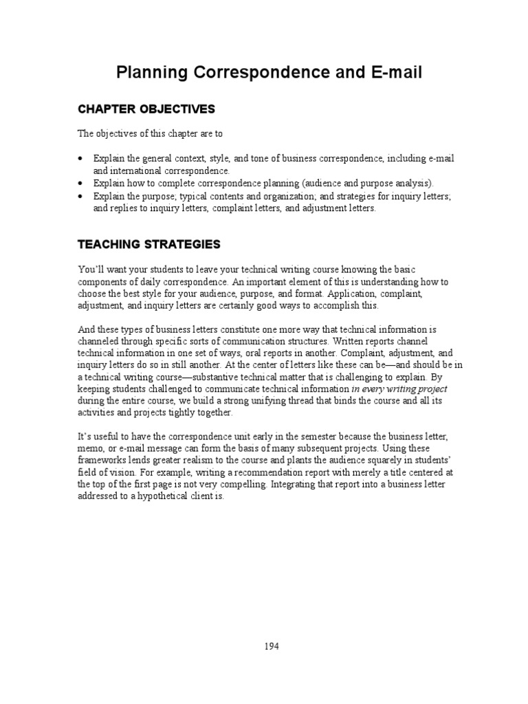 Planning Correspondence and E-Mail: Chapter Objectives | PDF ...