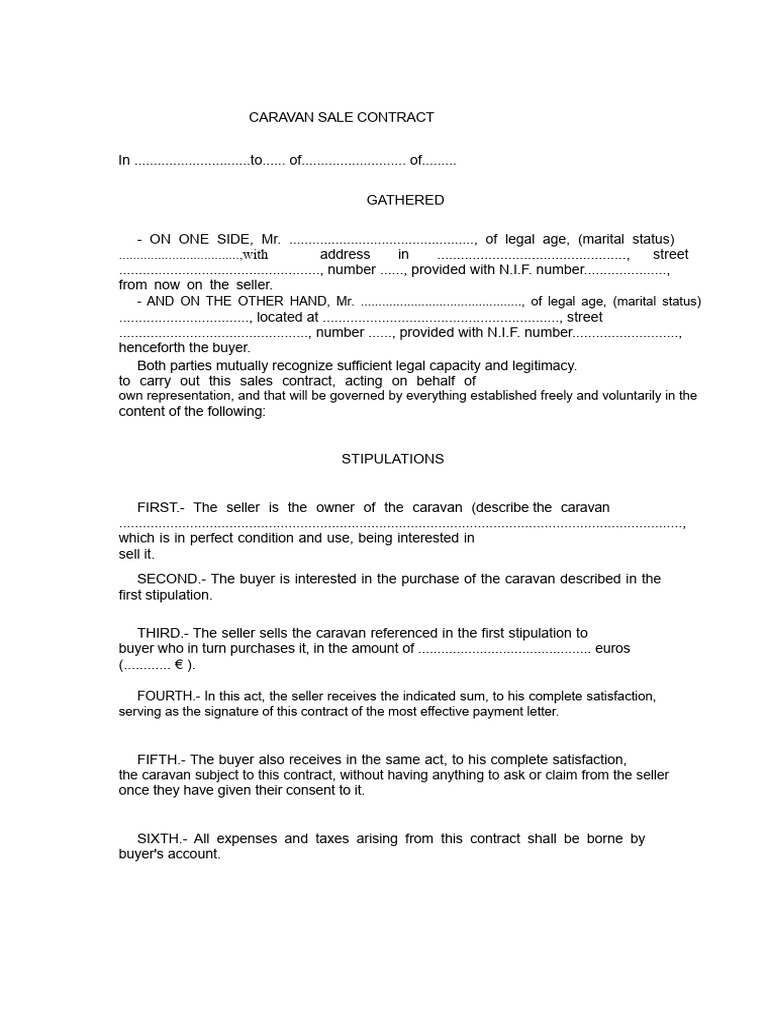 Caravan Sale Contract Template | PDF | Sales | Procurement