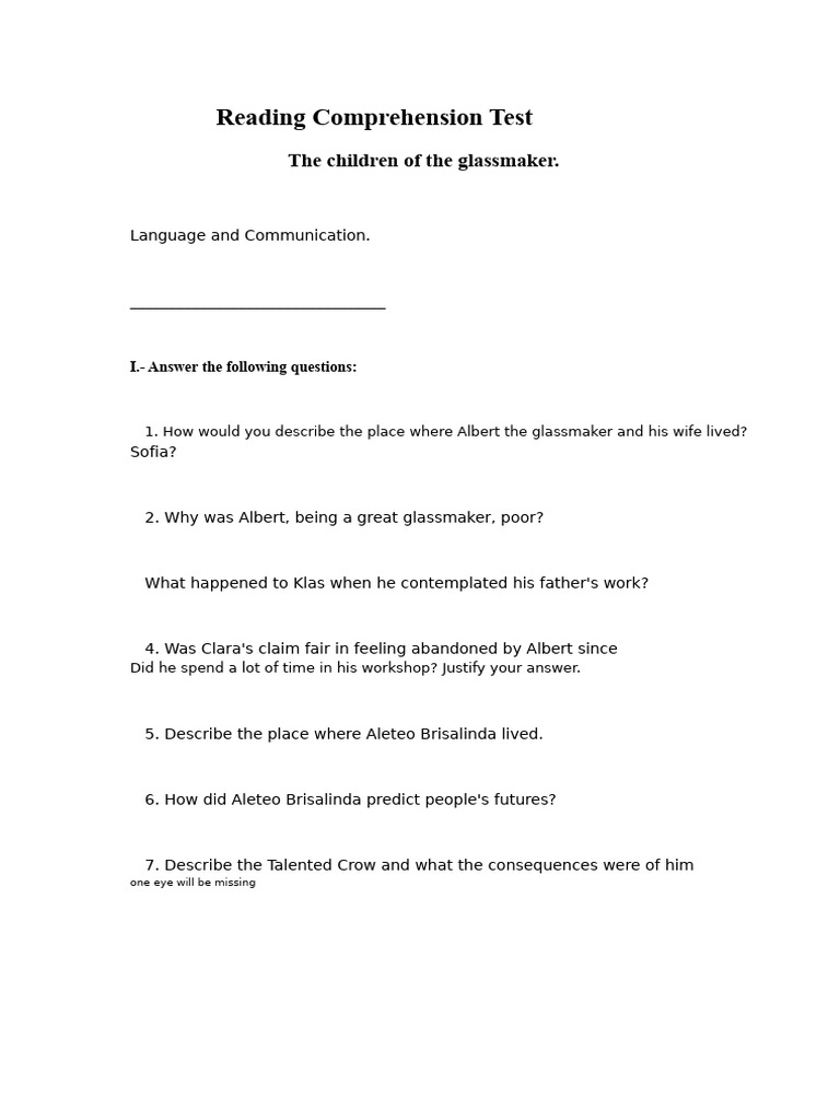 Reading Comprehension: Glassmaker's Children | PDF