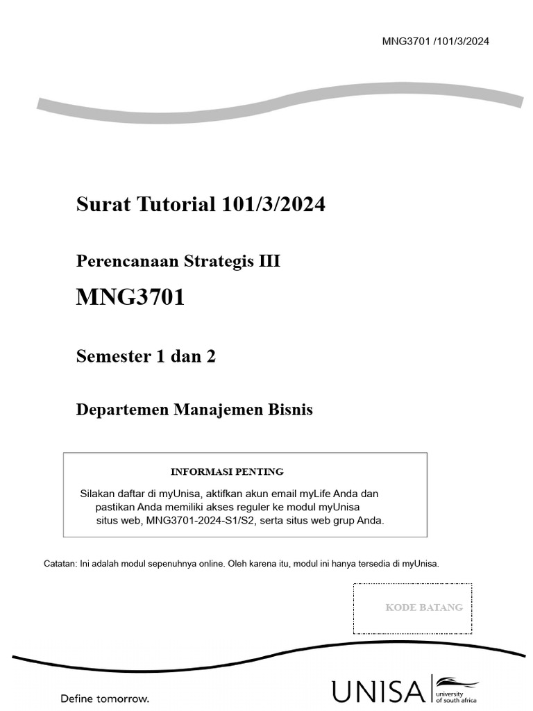 Panduan MNG3701 Perencanaan Strategis | PDF