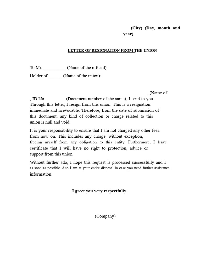 Union Resignation Letter Template | PDF