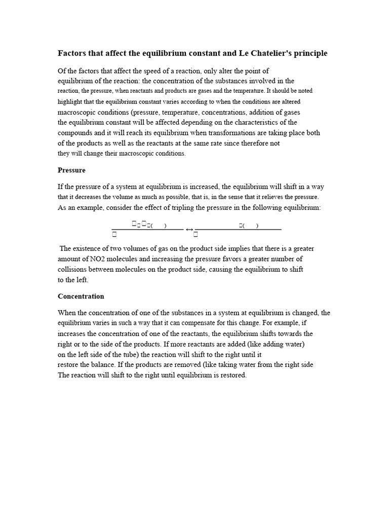Factors Affecting The Equilibrium Constant and Le Chatelier's Principle ...