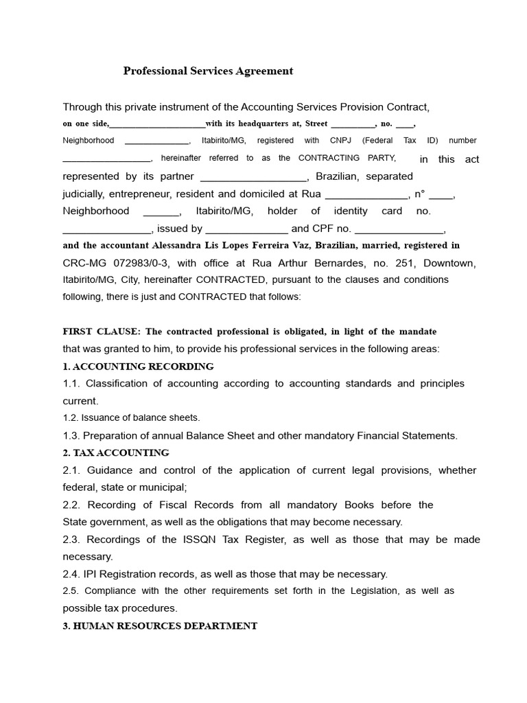 Professional Services Agreement - Template | PDF | Employment | Fee