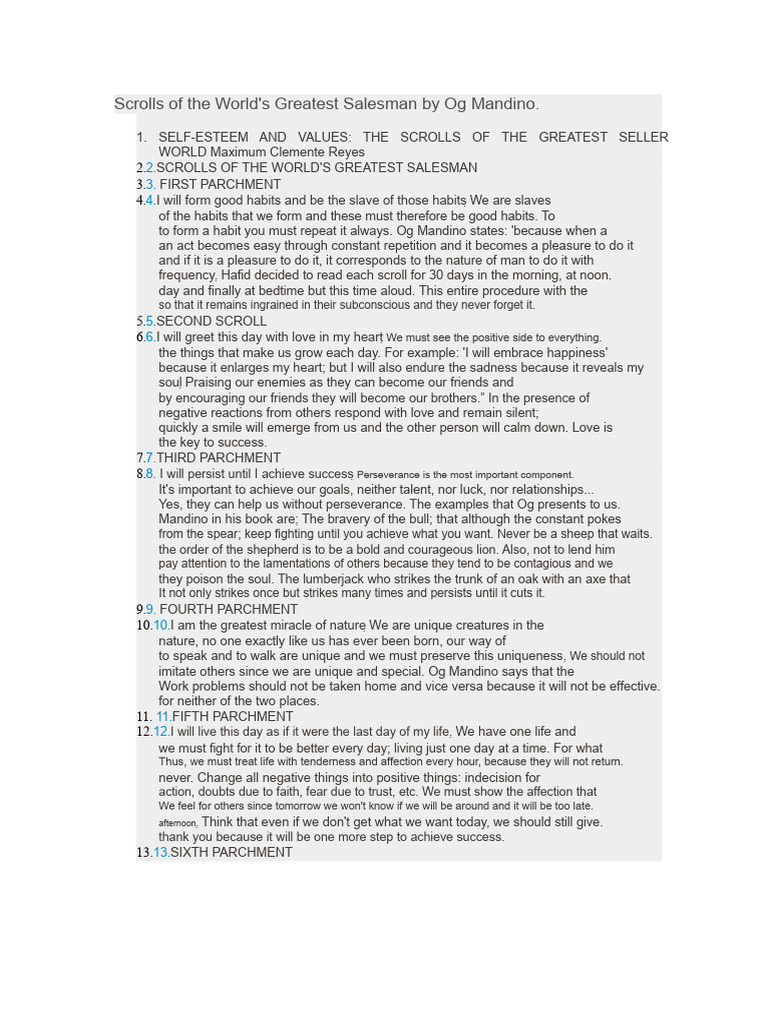 Og Mandino's Salesman Scrolls Guide | PDF | Courage | Laughter