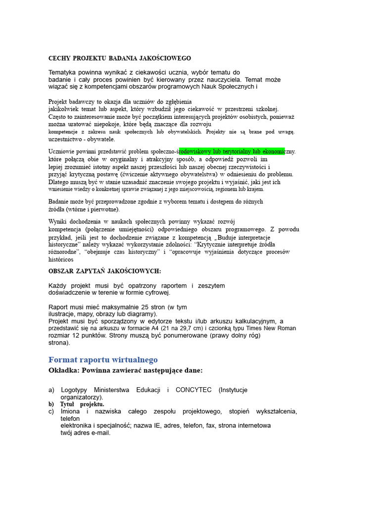 Struktura Projektu Nauk Społecznych | PDF