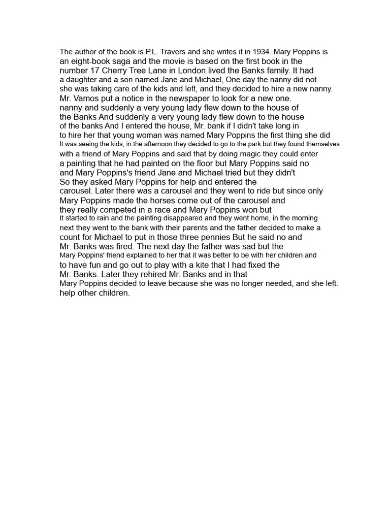 The Author of The Book Is P.L. Travers and She Writes It in 1934. Mary ...