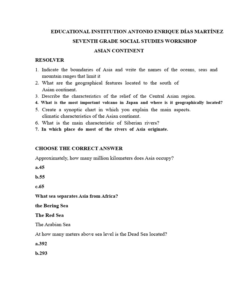 Social Studies Workshop Seventh Grade 2020 | PDF | Asia | River