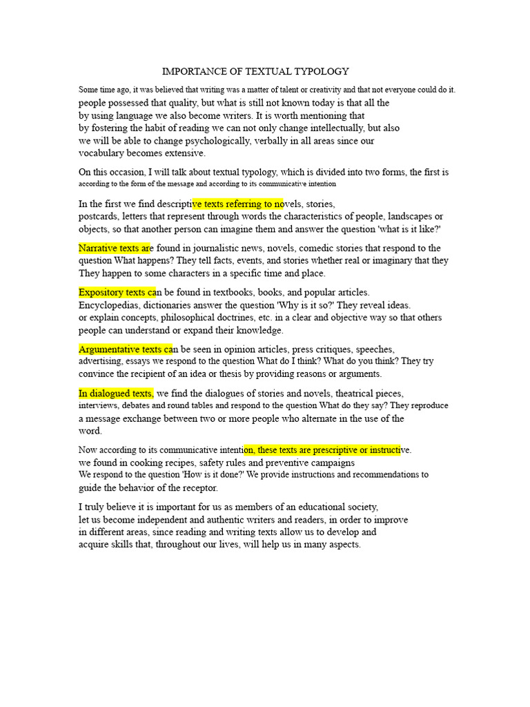 Understanding Textual Typology in Writing | PDF | Narrative | Imagination