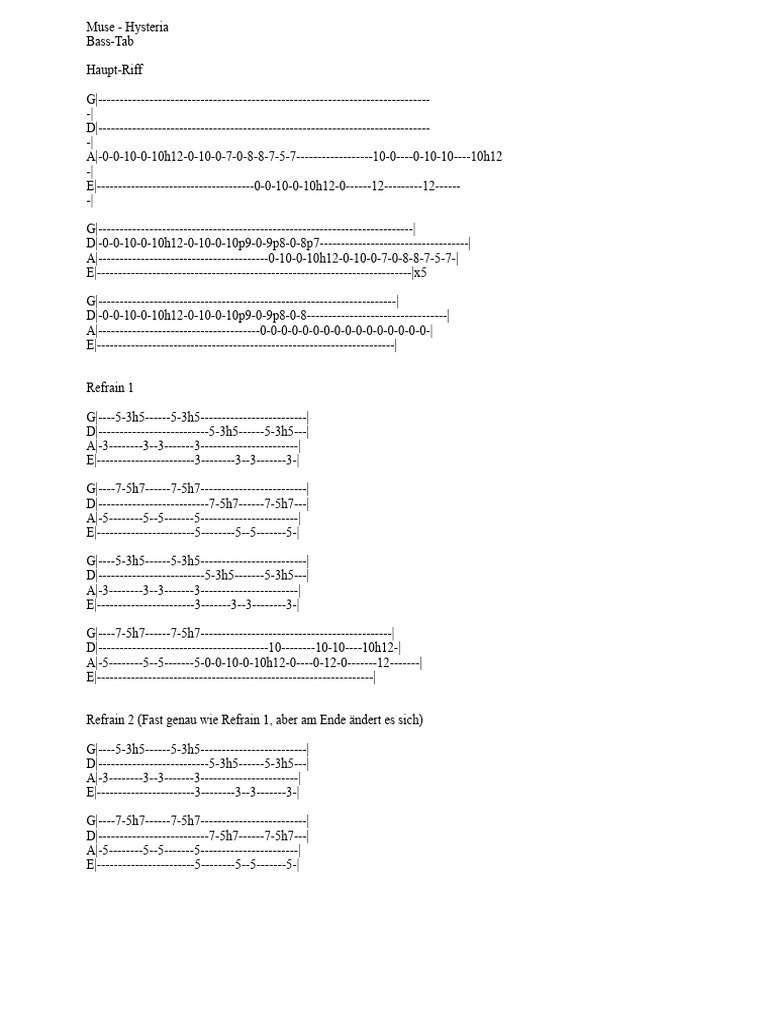 Hysteria Bass Tab | PDF | German Songs