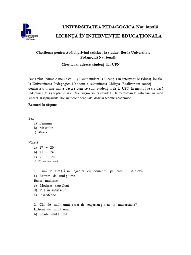 Chestionar Pe Scala Likert | PDF