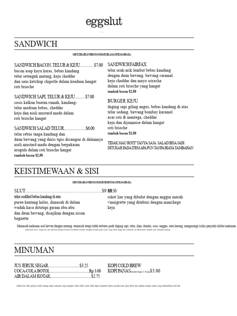 Menu Sehari-Hari Eggslut | PDF