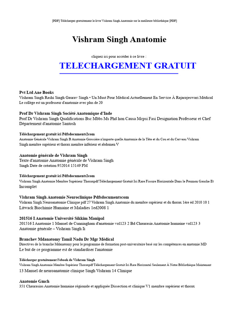 Téléchargement gratuit Anatomie Vishram Singh | PDF | Médecine ...